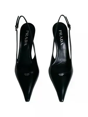 Prada Brushed Leather Pointed Toe Slingback Pumps - Black