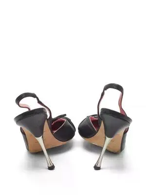 Blumarine Leather Pointed Toe Bow Detail Slingback Pumps