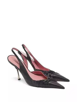 Blumarine Leather Pointed Toe Bow Detail Slingback Pumps