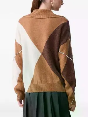 Liu Jo Argyle Polo With Jewel Embroidery - Brown