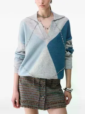 Liu Jo Argyle Polo With Jewel Embroidery - Grey