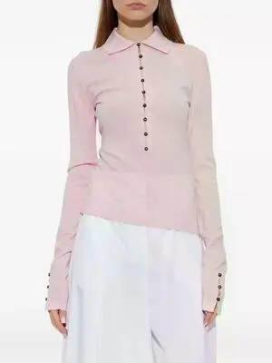 Jacquemus J" Embroidered Long-sleeve Polo Shirt - Pink