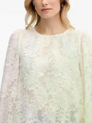OUI Cream Fringed Puff-sleeve Blouse