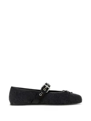 Miu Miu Buckle-strap Wool Ballet Flats