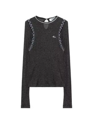 MSGM Long Sleeve T-shirt With Ruffled Trim And Embroidered Logo