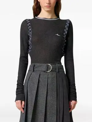 MSGM Long Sleeve T-shirt With Ruffled Trim And Embroidered Logo