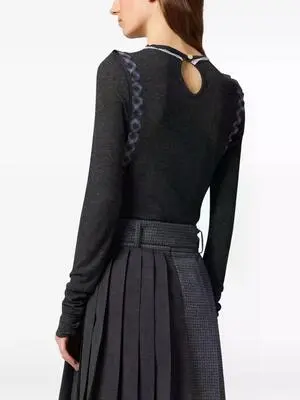 MSGM Long Sleeve T-shirt With Ruffled Trim And Embroidered Logo