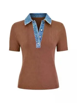 SEROYA Erika Denim-collar Polo Top