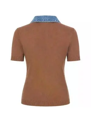 SEROYA Erika Denim-collar Polo Top