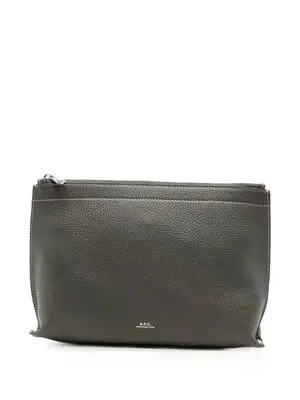 A.p.c. Leather Clutch Bag With Stud Detail - Grey