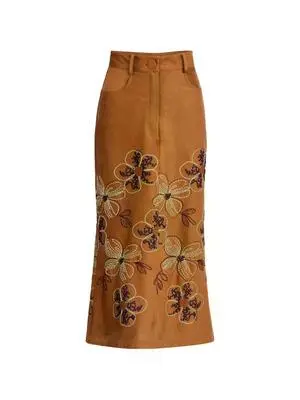 Silvia Tcherassi Layan Floral-embroidered Midi Skirt