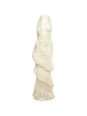 DATT Spiral Ruched Halter-neck Maxi Gown