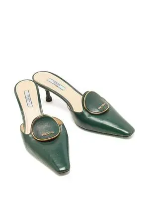 Prada Saffiano Leather Pointed-toe Kitten Heel Mules