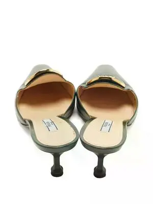 Prada Saffiano Leather Pointed-toe Kitten Heel Mules