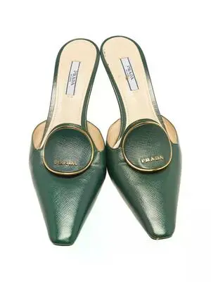 Prada Saffiano Leather Pointed-toe Kitten Heel Mules