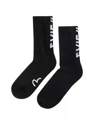 EVISU Logo-intarsia Ribbed-knit Socks - Black