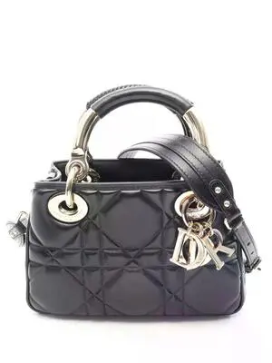 Dior 2016-2026 Mini Embossed Calfskin Cannage Lady 95.22 Bag Satchel - Black