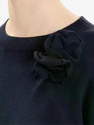 High Floral Appliqué Fine-knit Sweater