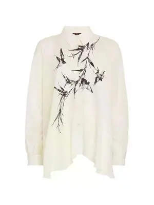 High Thank You Bird-ramage Printed Asymmetric-hem Shirt