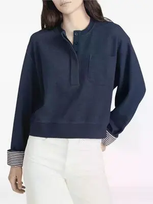 FRAME Stripe Cuff Henley Sweatshirt - Blue