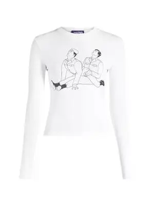 JEAN PAUL GAULTIER Stretch-cotton-jersey Long-sleeves Top Printed Kamasutra - White