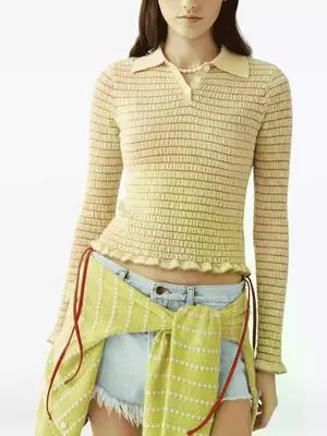 Guest In Residence Striped Smocked Polo Top