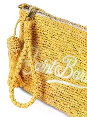 MC2 SAINT BARTH Embroidered-logo Raffia Clutch Bag
