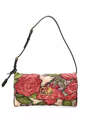 Valentino Garavani Vlogo Floral-beaded Shoulder Bag - Red