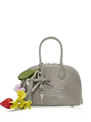 SELF-PORTRAIT Lizard-effect Leather Tote Bag - Grey