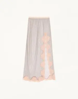 Valentino Garavani Long Skirt In Sheer Tulle - Grey/peach