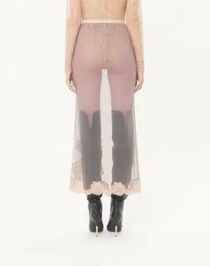 Valentino Garavani Long Sheer Tulle Skirt With Lace Hem - Grey/peach