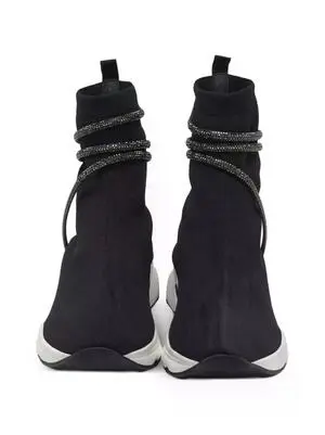 Rene Caovilla Knit Cleo Crystal-embellished High-top Sneakers - Black