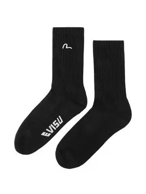 EVISU Seagull-embroidered Logo Socks - Black