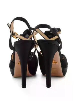 Prada Satin Floral Embellished Platform Sandals