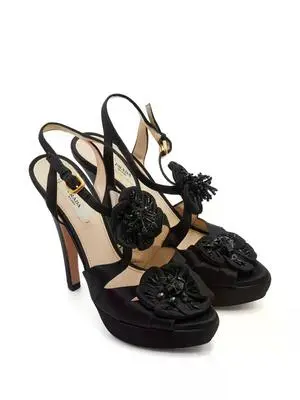 Prada Satin Floral Embellished Platform Sandals