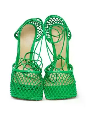 Bottega Veneta Mesh Square Toe Ankle Tie Pumps - Green
