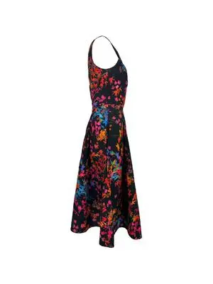 Saloni Floral Print V-neck Sleeveless Midi Dress