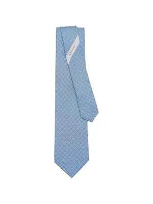 FERRAGAMO Gancini Geometric-print Tie - Blue