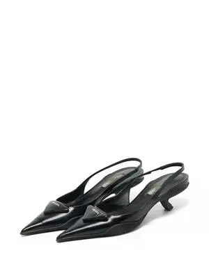 Prada Leather Triangle Logo Slingback Pumps