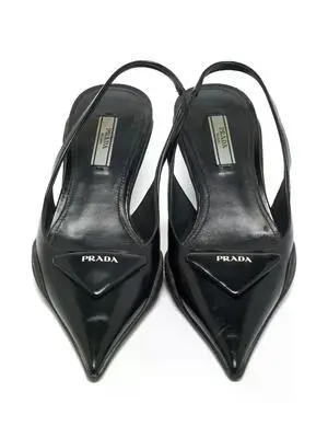 Prada Leather Triangle Logo Slingback Pumps