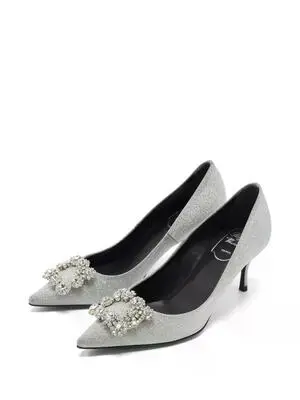 ROGER VIVIER Efflorescence Glitter Pumps With Crystal Embellished Buckle