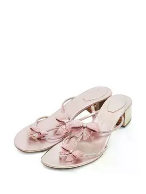 Rene Caovilla Embellished Bow Detail Block Heel Sandals