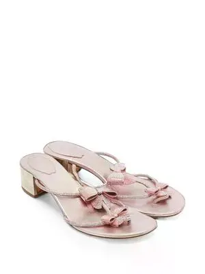 Rene Caovilla Embellished Bow Detail Block Heel Sandals