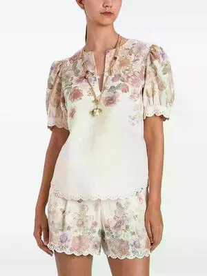 TWINSET Linen Floral Blouse With Embroidery