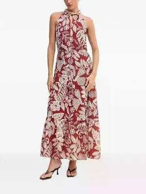 OUI Beaded-collar Floral-print Maxi Dress