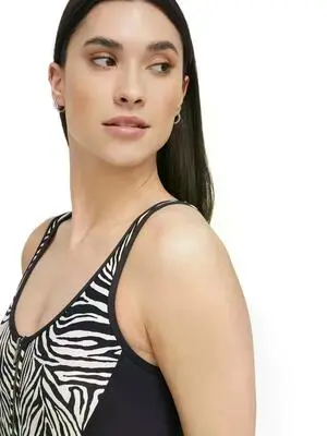 Michael Kors Zebra-print Zip-up Swimsuit - Black
