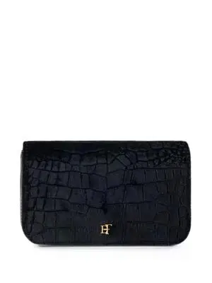 Elisabetta Franchi Velvet Shoulder Bag With Crocodile Print - Black