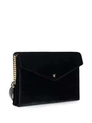 Elisabetta Franchi Velvet Bag With Crocodile Print Texture - Black