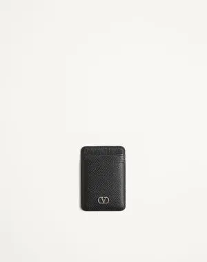 Valentino Garavani Vlogo Signature Magnetic Cardholder In Grainy Calfskin - Black