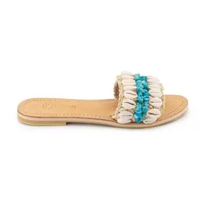 OHSUN Nikki Raffia And Leather Cowry Shell Slide Sandals